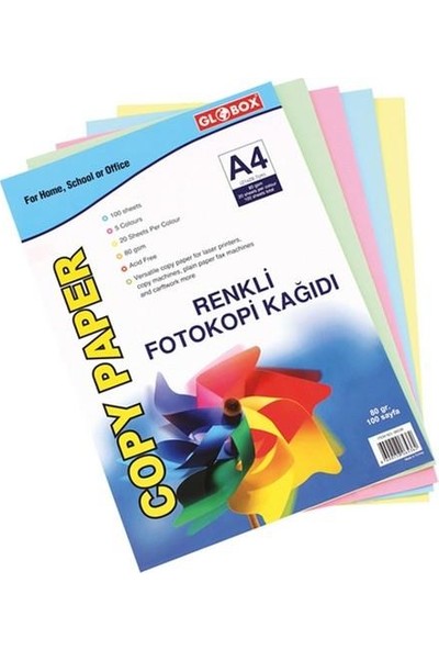 Globox A4 Renkli Fotokopi Kağıdı 100'lü 5 Paket