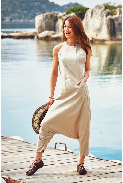 Los Banditos Dekolteli Fermuarlı Cepli Kadın Şalvar Tulum