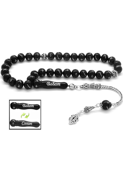 Online Hediye Sepeti 925 Ayar Gümüş Püsküllü Imamesi Gümüş Isim Yazılı Küre Kesim Erzurum Oltu Taşı Tesbih