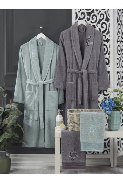 Casnack Mint Antrasit Havlulu Bornoz Seti 4lü Casnack Mint Antrasit Havlulu Bornoz Seti 4lü