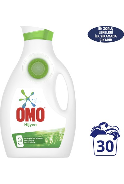 Omo Hijyen  Sıvı Çamaşır Deterjanı  Beyazlar ve Renkliler İçin En Zorlu  Leke Çıkarıcı  İlk Yıkamada 1950 ML 30 Yıkama 1 Adet Omo Hijyen  Sıvı Çamaşır Deterjanı  Beyazlar ve Renkliler İçin En Zorlu  Leke Çıkarıcı  İlk Yıkamada 1950 ML 30 Yıkama 1 Adet