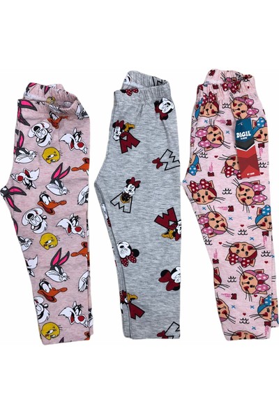 Nacar Store Kız Çocuk Tayt 3 Lü Süper Likralı Baskılı Tayt