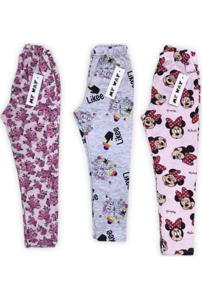 Nacar Store Kız Çocuk Tayt 3 Lü Süper Likralı Baskılı Tayt