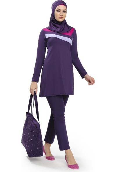 Armes Likralı V Desenli Likralı Tesettür Mayo