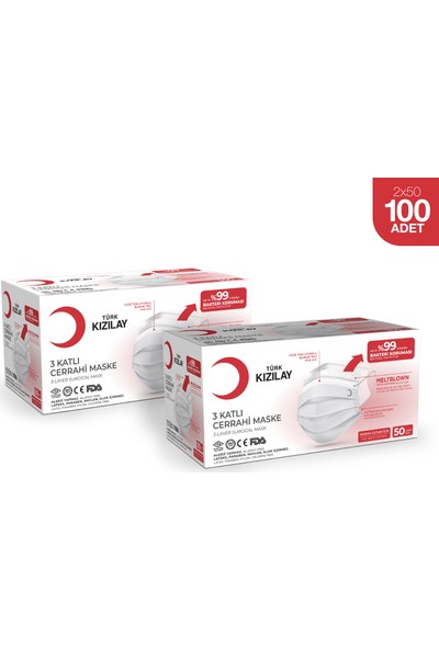 Kızılay 3 Katlı Meltblown Cerrahi Maske 100 Adet (2 Paket x 50)