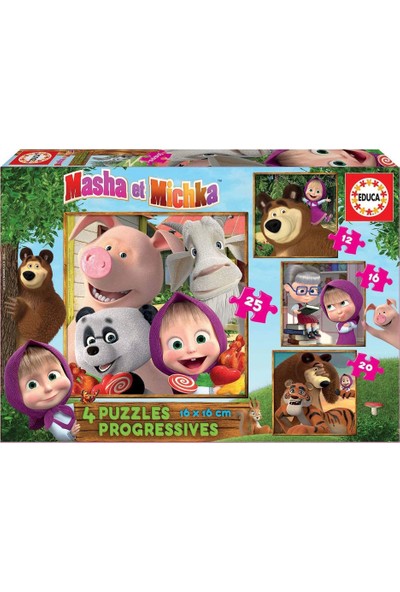 Educa 12-16-20-25 Parça Masha & Mıchka Puzzle Seti 18642