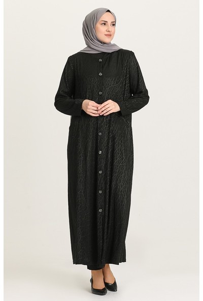 Busse Siyah Büyük Beden Düğmeli Pardesü