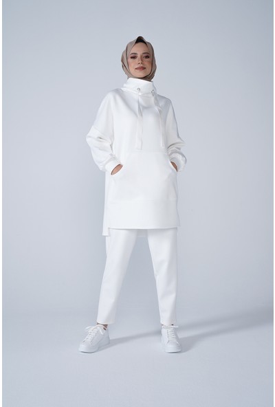 Thesetthur Scuba Kumaş Kanguru Cepli Ikili Takım Beyaz