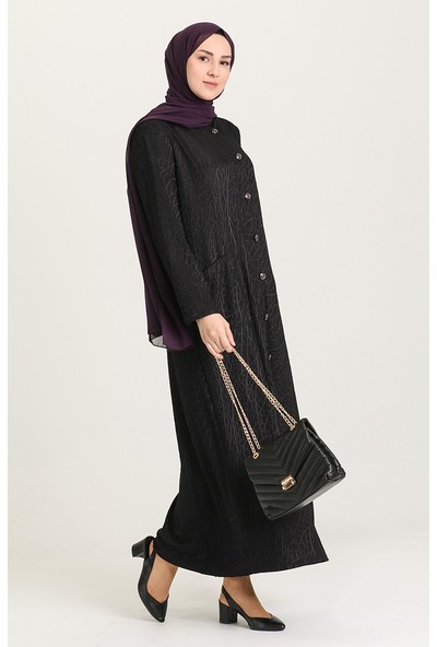 Busse Mürdüm Büyük Beden Düğmeli Pardesü