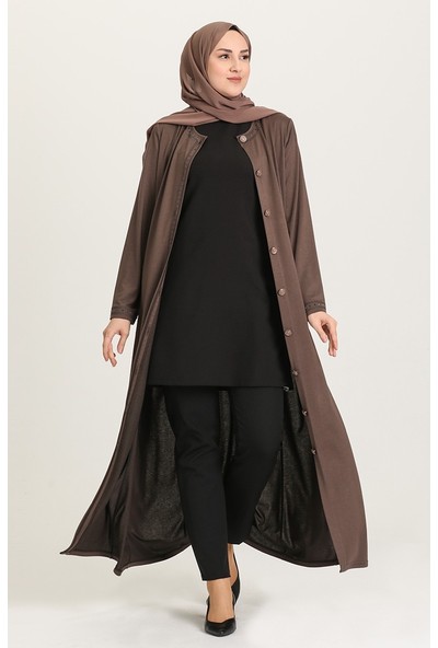 Busse Vizon Büyük Beden Taş Baskılı Pardesü