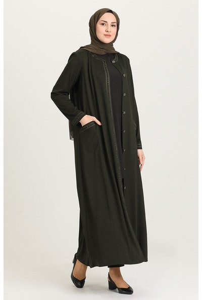 Busse Haki Büyük Beden Taş Baskılı Pardesü