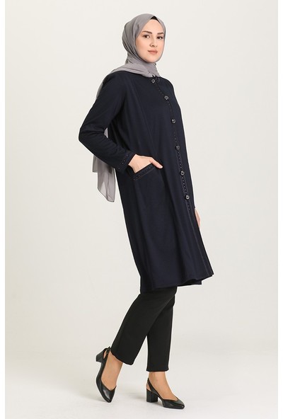Busse Lacivert Büyük Beden Taş Baskılı Hırka