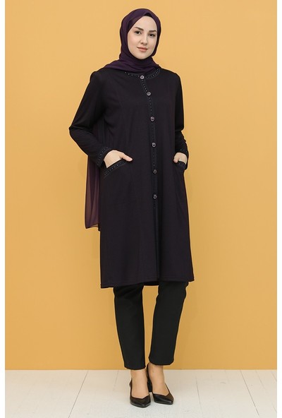 Busse Mürdüm Büyük Beden Taş Baskılı Hırka