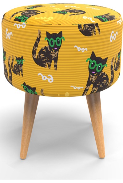 New Old Silindir Puf Masif Iskelet ve Ayaklar Dokuma Kumaş Sarı