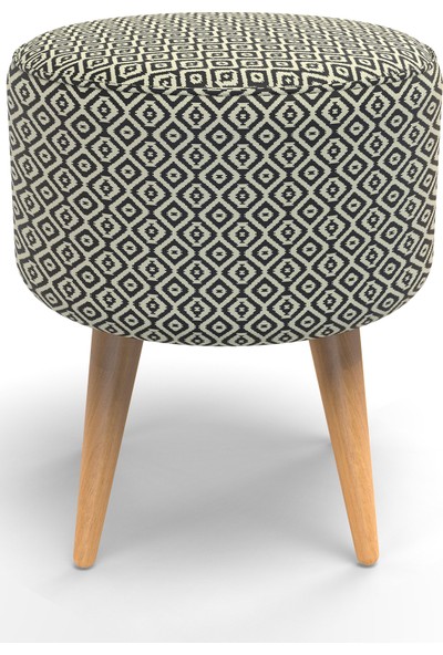 New Old Silindir Puf Masif Iskelet ve Ayaklar Dokuma Kumaş Krem