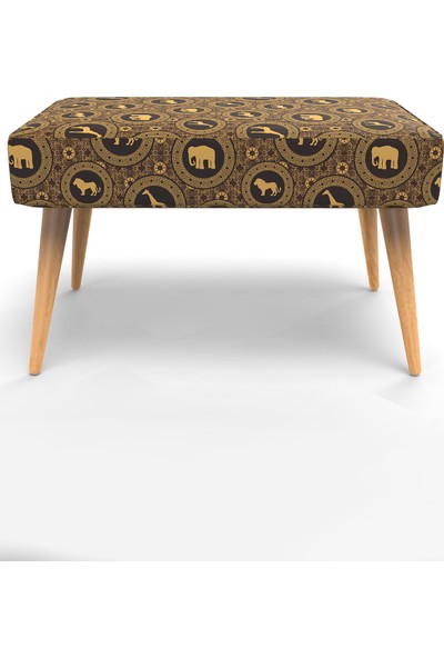 New Old Dikdörtgen Puf Masif Iskelet ve Ayaklar Dokuma Kumaş Kahverengi