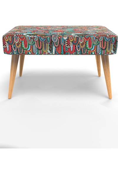 New Old Dikdörtgen Puf Masif Iskelet ve Ayaklardokuma KumaşRenkli Metalik Ipli