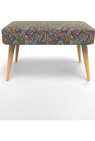 New Old Dikdörtgen Puf Masif Iskelet ve Ayaklar Dokuma Kumaş Kırmızı