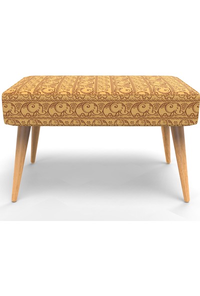 New Old Dikdörtgen Puf Masif Iskelet ve Ayaklar Dokuma Kumaş Krem