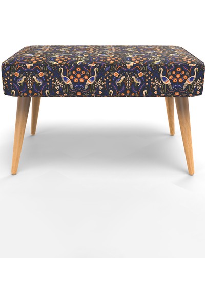 New Old Dikdörtgen PufMasif Iskelet ve Ayaklar Dokuma Kumaş Siyah