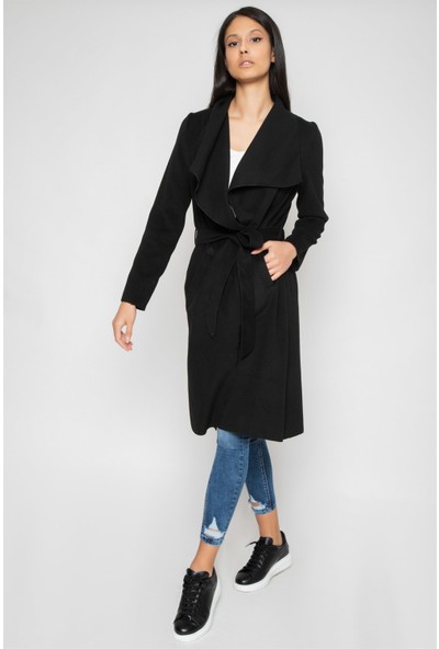 1DEN2YE Yakası Genıs Kuşaklı Kaban Siyah