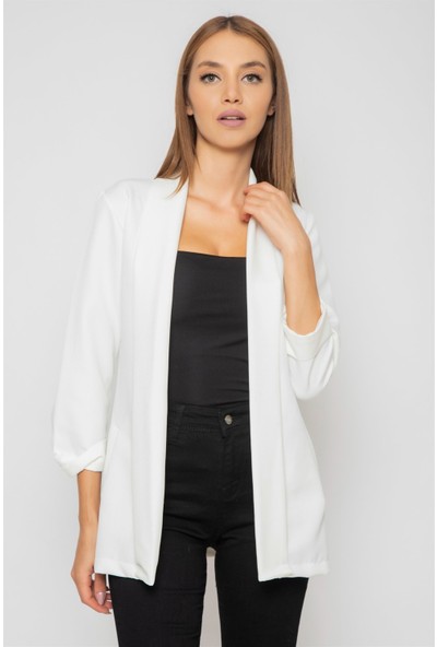 1DEN2YE Şal Yaka Uzun Ceket Beyaz