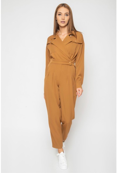 1DEN2YE Gömlek Yaka Tulum Camel