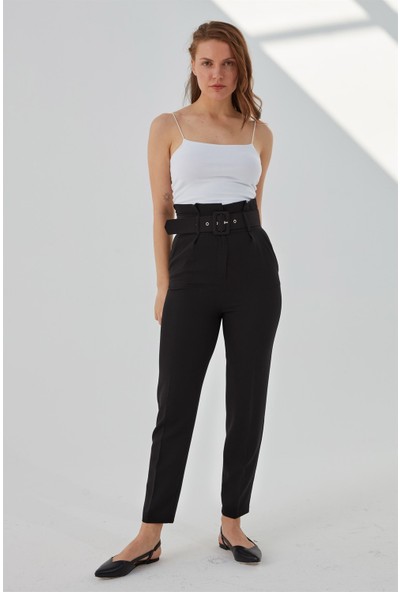 1DEN2YE Geniş Kemerli Pantolon Siyah