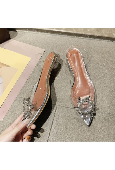 Trendy Anka Princess Gümüş-Nude-Taba Şeffaf Kadın Taş Günlük Babet Trendy Anka Princess Gümüş-Nude-Taba Şeffaf Kadın Taş Günlük Babet