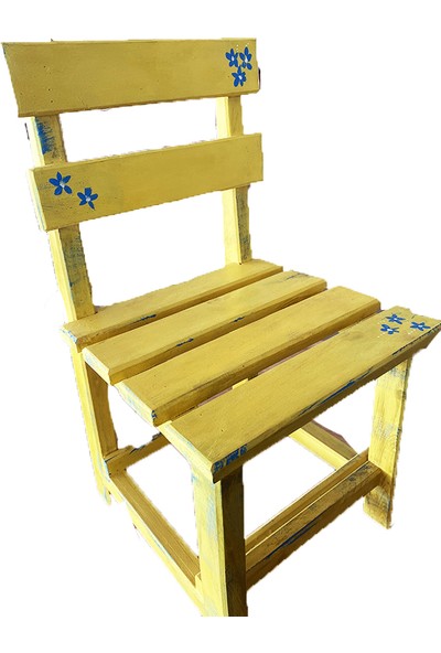 Eski Yeni Art Sarı Çiçek Boyamalı Çocuk Sandalye