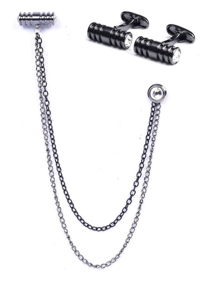 Esgue Taşlı Kol Düğmesi & Ceket Yaka Iğnesi Seti