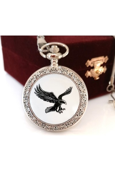 Denacci Kartal Kapaklı Kişiye Özel Krom Köstekli Saat Cep Saati Özel Kutusunda Denacci Kartal Kapaklı Kişiye Özel Krom Köstekli Saat Cep Saati Özel Kutusunda