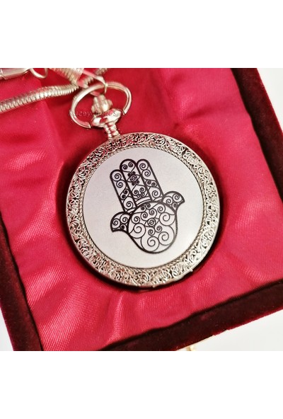 Denacci Fatmaeli Kapaklı Kişiye Özel Krom Köstekli Saat Cep Saati Özel Kutusunda 605C