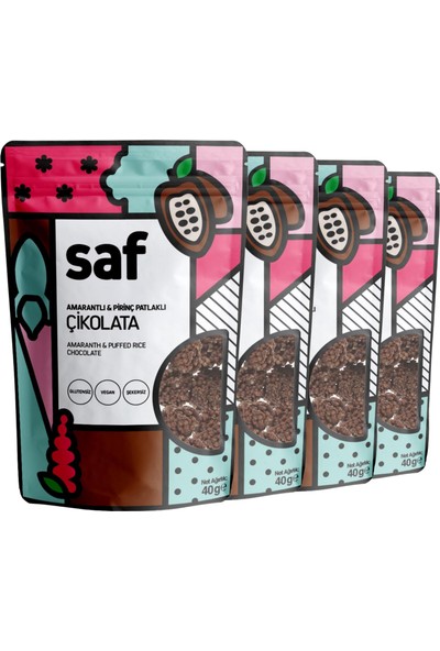 Saf Nutrition Amarantlı Pirinç Patlaklı Çikolata, 40GR x 4 Saf Nutrition Amarantlı Pirinç Patlaklı Çikolata, 40GR x 4