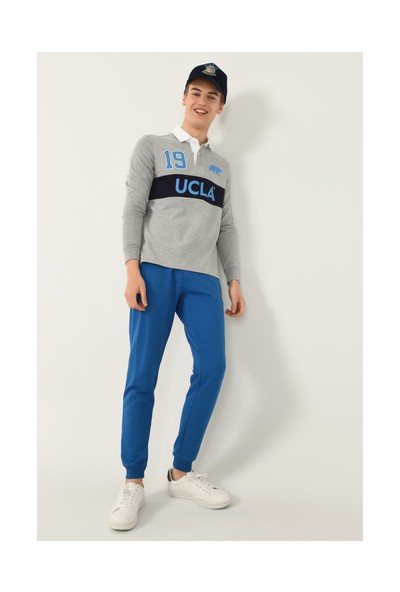 DELMAR Gri Polo Yaka Baskılı Erkek Sweatshirt