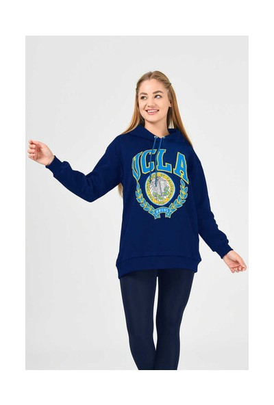 Ucla Amador Lacivert Kapüşonlu Baskılı Kadın Sweatshirt