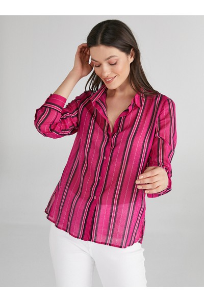 Faik Sönmez Çizgili Uzun Kollu Vual Gömlek 60084