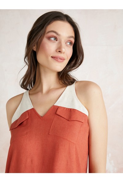 Faik Sönmez Kontrast Renkli Cep Detaylı V Yaka Atlet 62122