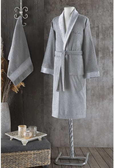 Pierre Cardin Stone Jakarlı Erkek Bornoz Seti Gri