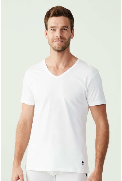U.s. Polo Assn. Erkek Beyaz 2 Li V Yaka Lyc. T-Shirt