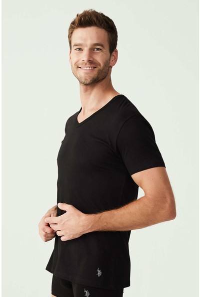 U.s. Polo Assn. Erkek Siyah 2 Li V Yaka Lyc. T-Shirt