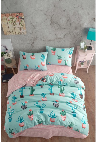 Fushia Cactus Kaktüs Desenli Tek Kişilik Nevresim Seti