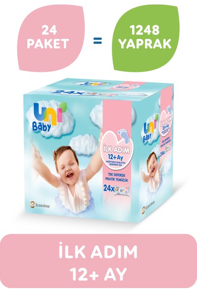 Uni Baby Ilk Adım Islak Mendil 24'lü 1248 Yaprak Uni Baby Ilk Adım Islak Mendil 24'lü 1248 Yaprak