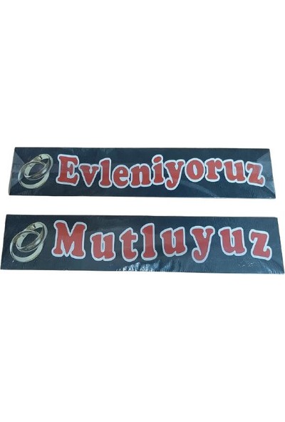 Carvonn Evleniyoruz Mutluyuz Yazılı Yüzük Baskılı Gelin Arabası Plakalık Siyah