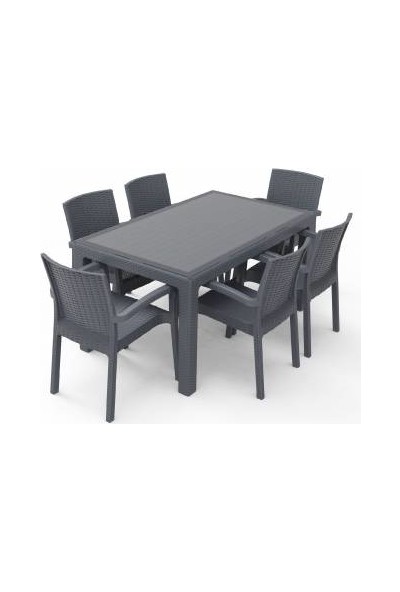 Violet Rattan Trend Lüx Camlı Masa Takımı 6 Sandalyeli Antrasit 90 x 150 cm Violet Rattan Trend Lüx Camlı Masa Takımı 6 Sandalyeli Antrasit 90 x 150 cm