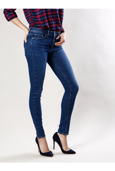 Colins 759 LARA Orta Bel Dar Paça Super Slim Fit Mavi Kadın Jean Pantolon