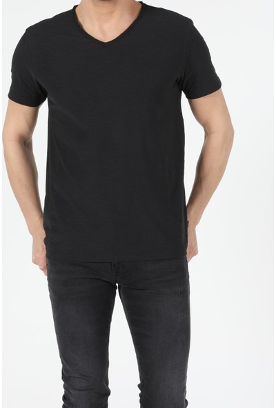 Colins Regular Fit V Yaka Erkek Siyah Kısa Kol Tişört