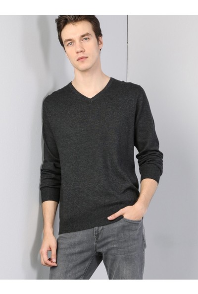 Colins Regular Fit Bisiklet Yaka Erkek Antra Melanj Kazak