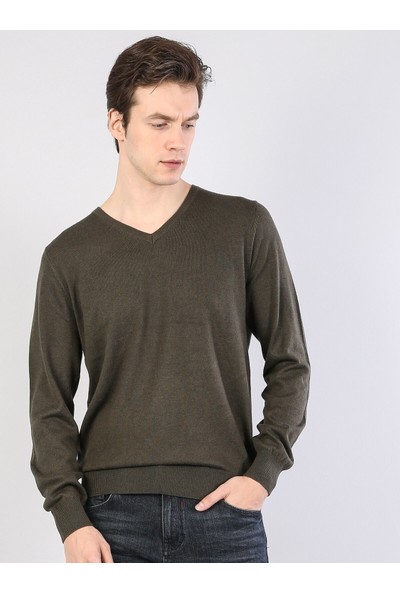 Colins Regular Fit Bisiklet Yaka Erkek Haki Kazak