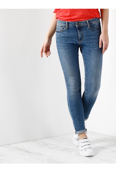 Colins 759 LARA Yüksek Bel Dar Paça Super Slim Fit Mavi Kadın Jean Pantolon